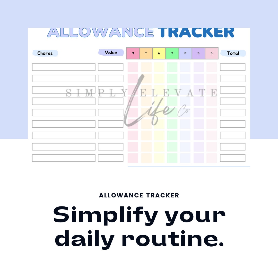 Allowance Tracker, Editable Allowance Chart, Printable Allowance Chore ...