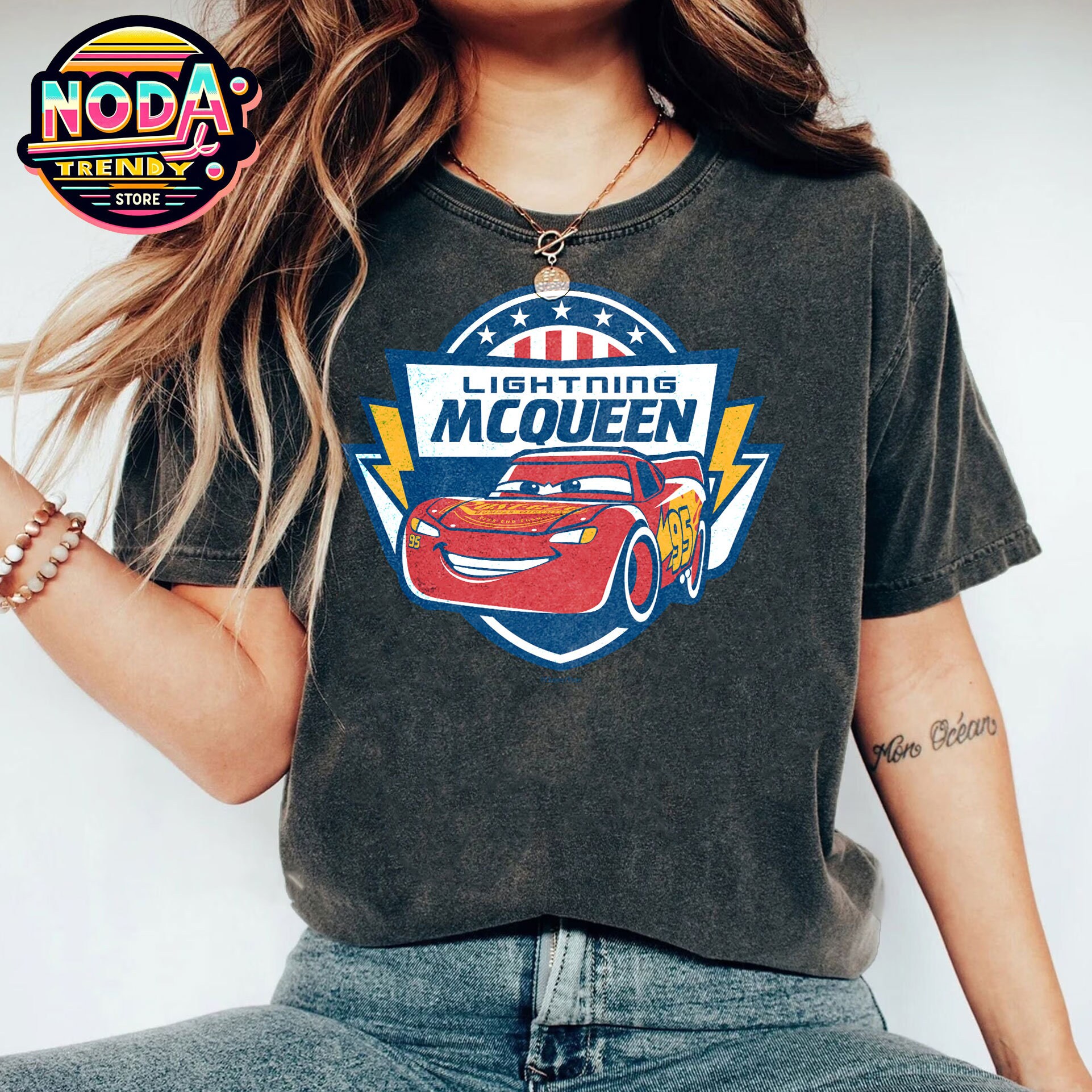 Retro Disney Cars Lightning Mcqueen Portrait Shirt, Cars Land T-shirt ...