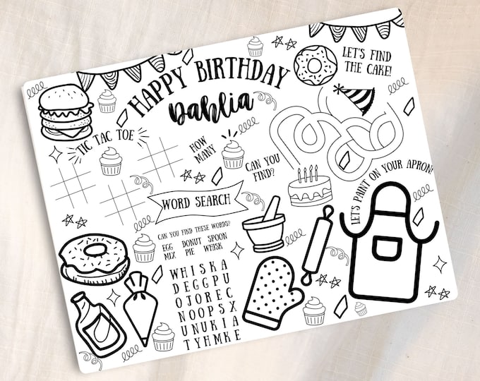 Cooking Party Coloring Placemat, Cooking Birthday, Personalized ...