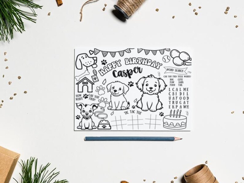 Puppy Party Coloring Page | PERSONALIZED Printable | Dog Party | Puppy ...