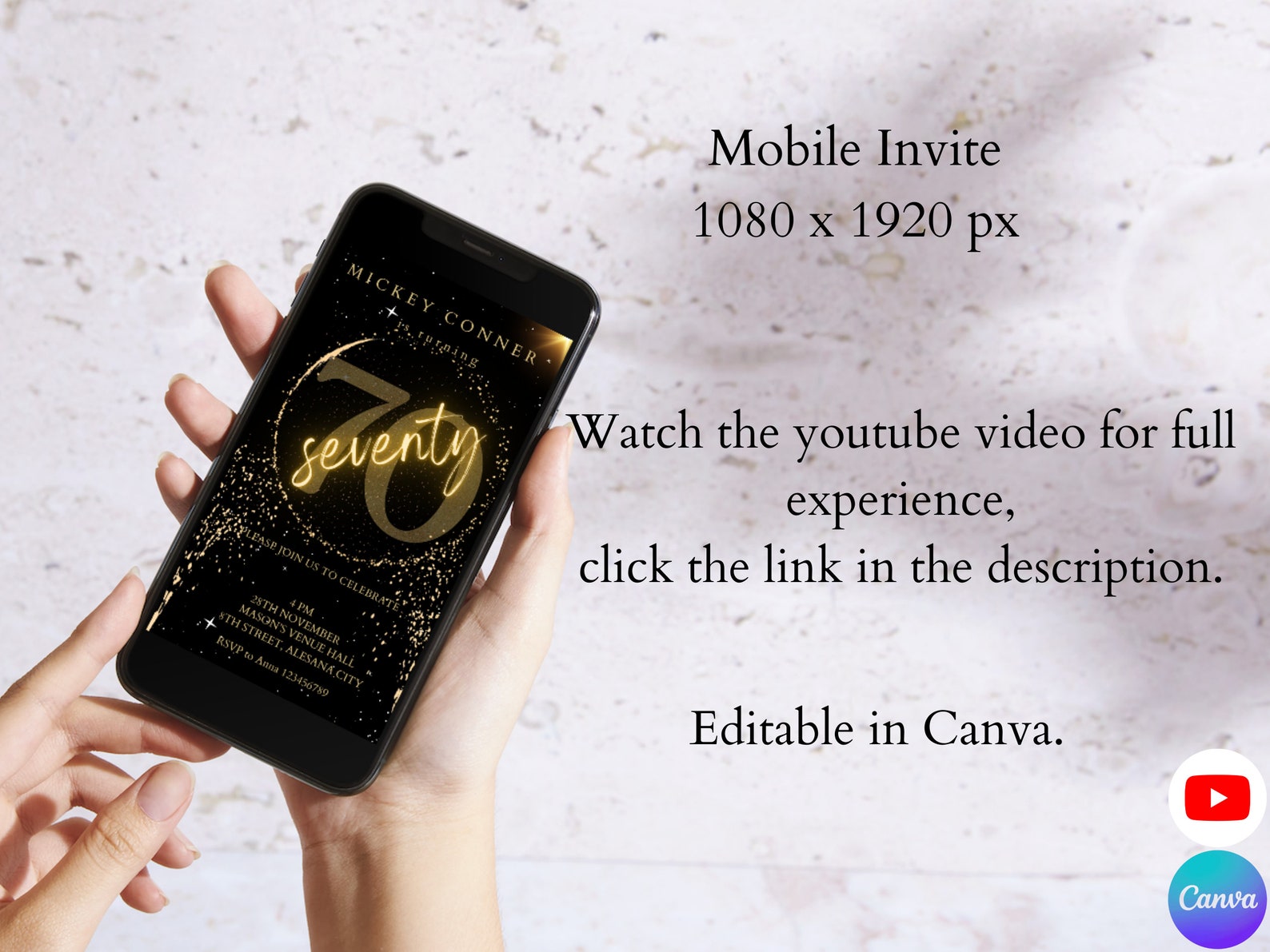 70th Birthday Digital Invitation Template Video Invitation Announcement ...