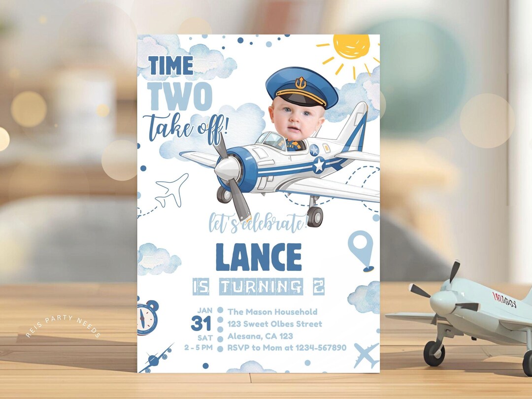 Custom Face Airplane Birthday Invitation, Modern Plane Invitation ...