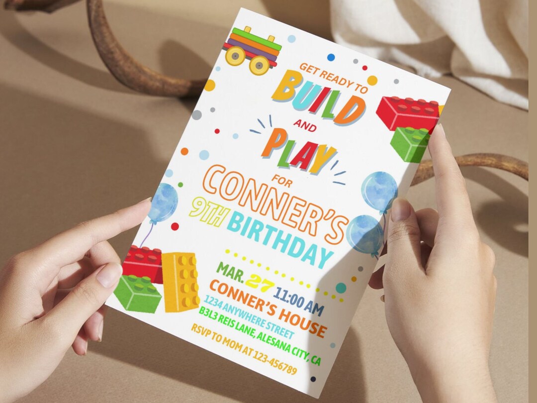 Building Blocks Birthday Invitation, Blocks Invitation, Construction ...