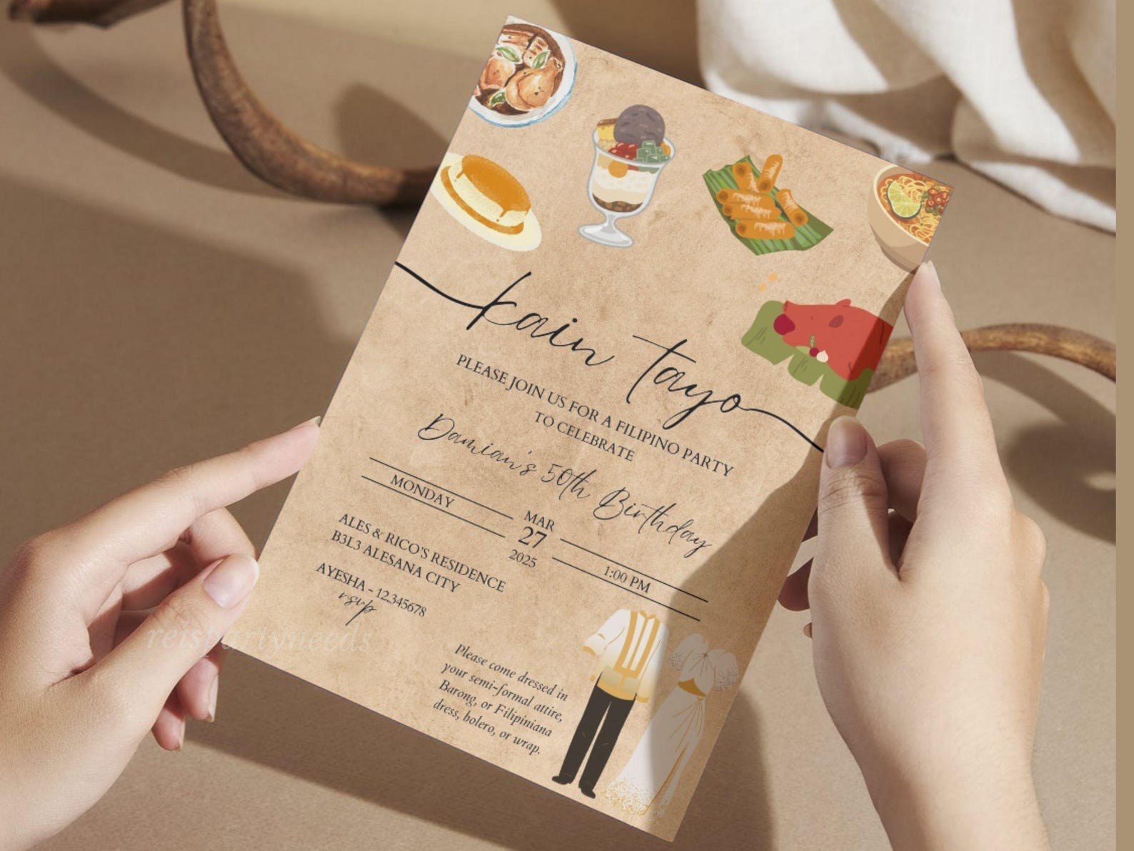 Filipiniana Birthday Invitation Editable Template, Minimalist Filipino ...