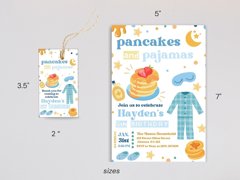 Pancakes & Pajamas Boy Birthday Invitation | Blue Gingham Pancake ...
