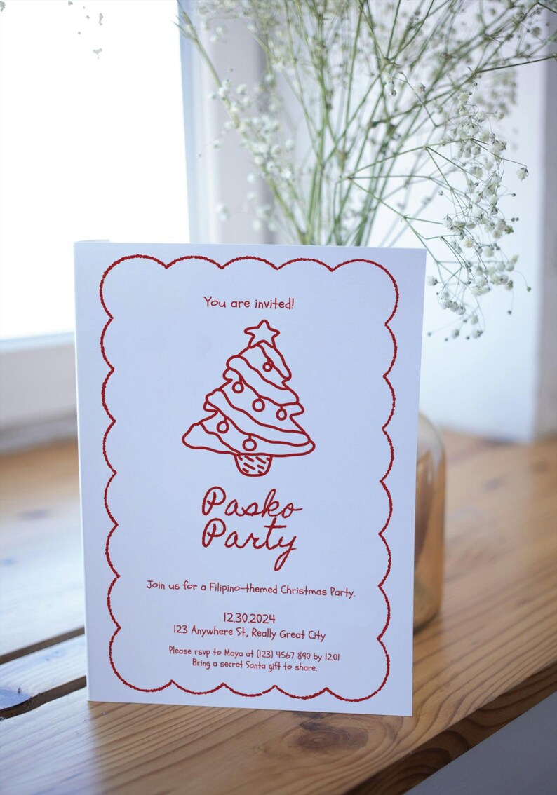Hand Drawn Pasko Party Filipino Christmas Invitation, Paskong Pinoy ...