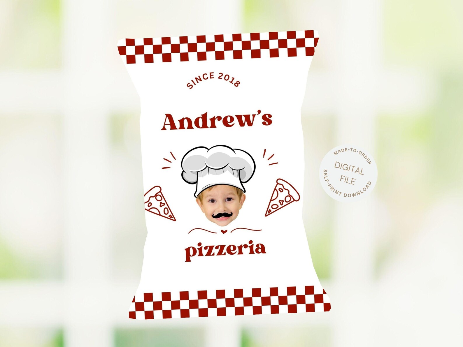 Checkered Pizza Chip Bag Box Custom Face Printable White Red Pizza ...