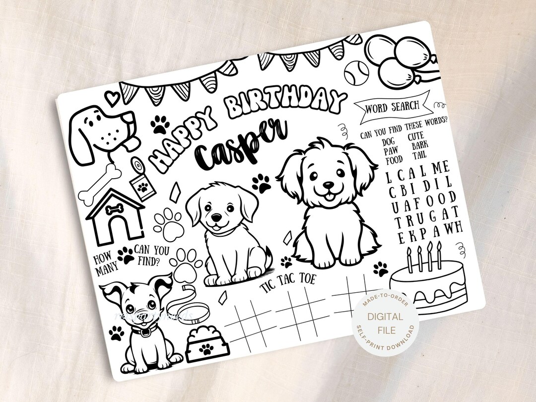 Puppy Party Coloring Page | PERSONALIZED Printable | Dog Party | Puppy ...