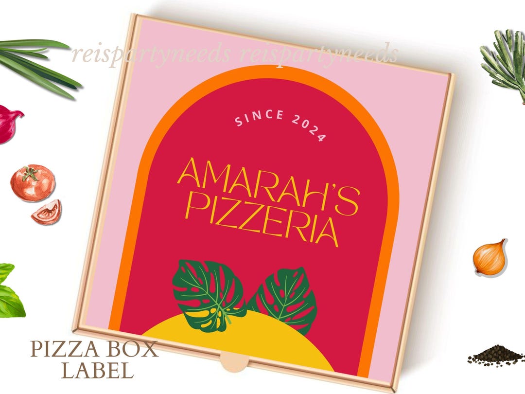 Editable Pizza Box Labels Tropical Summer Pizza Theme - Italian ...
