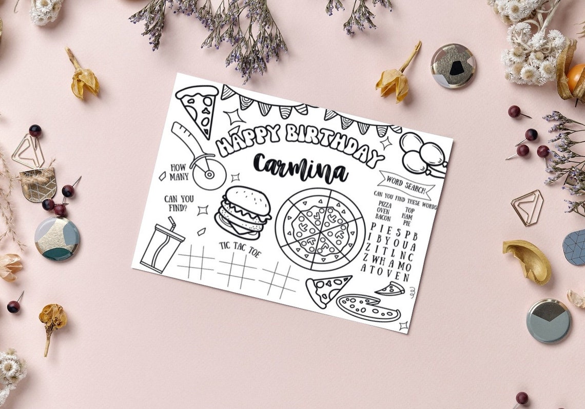 Kids Pizza Party Placemat Activity & Coloring Sheet | Printable Kids ...