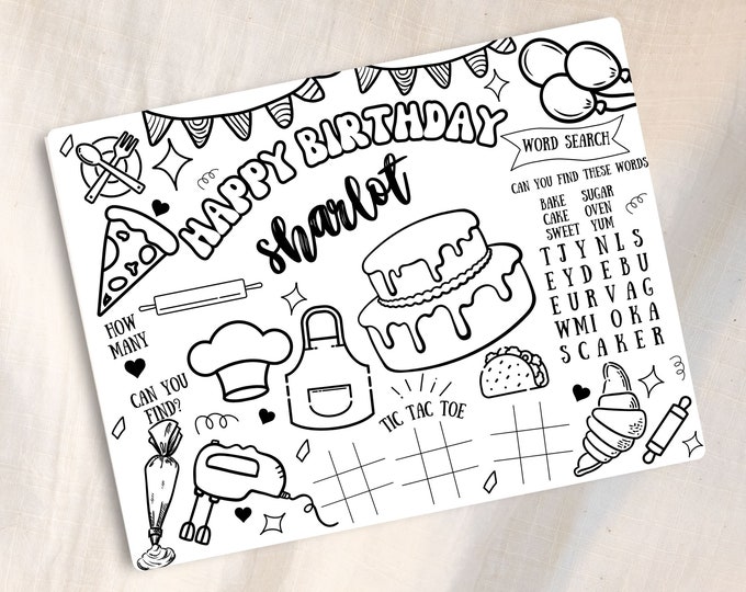 Cooking Party Coloring Placemat, Cooking Birthday, Personalized ...