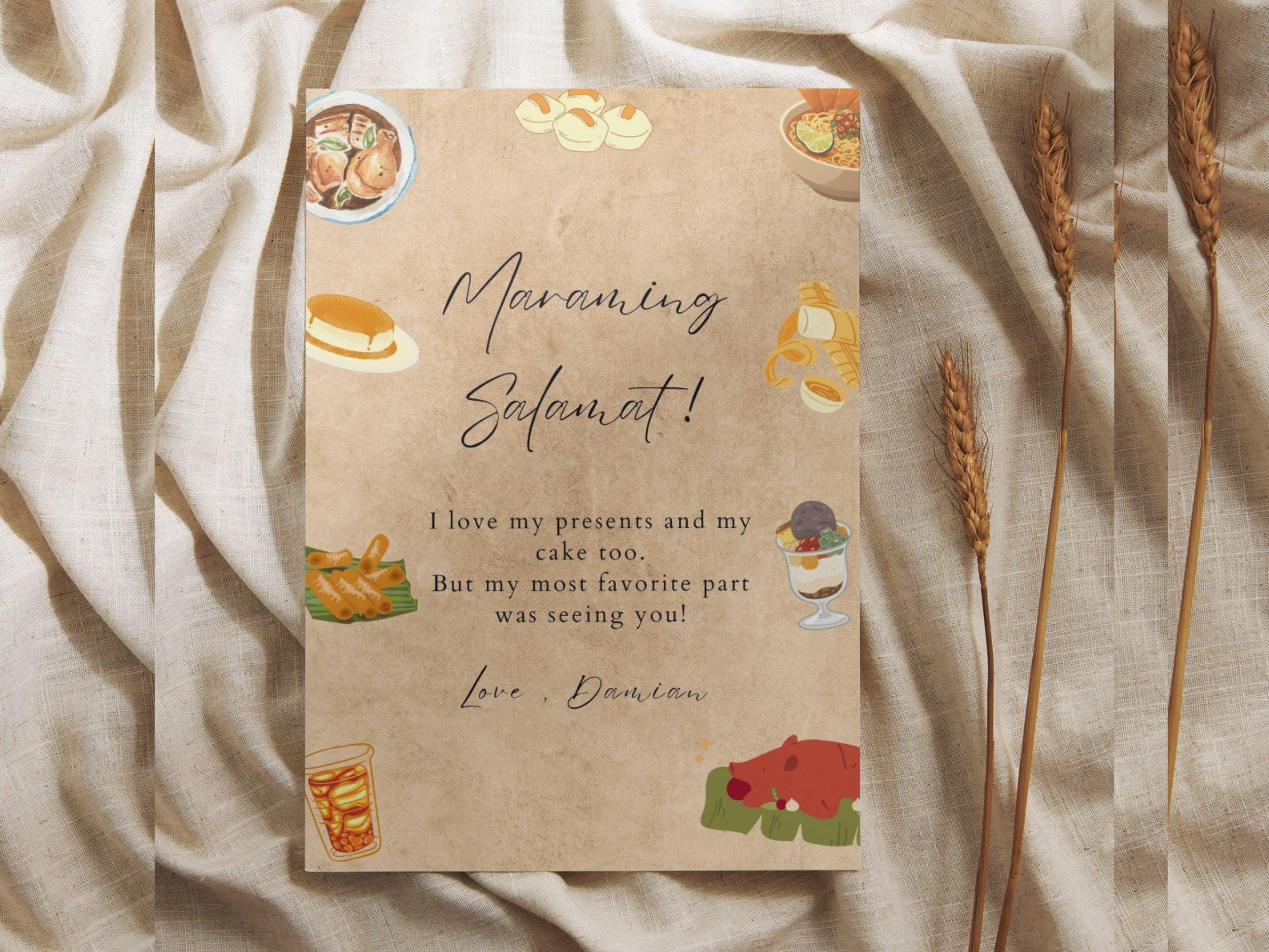 Filipino Birthday Thank You Card, Filipino Foods Printable Card ...