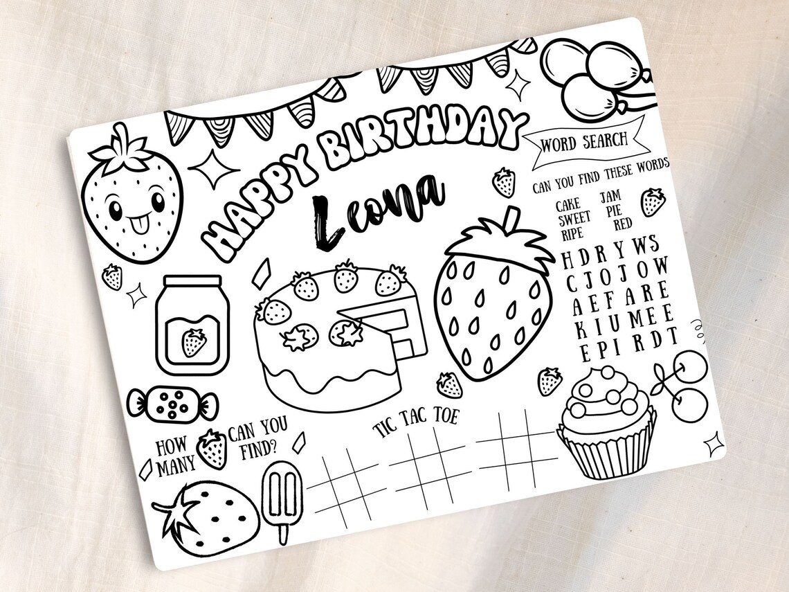 Custom My Berry First Birthday Coloring Page for Kids Birthday Party ...