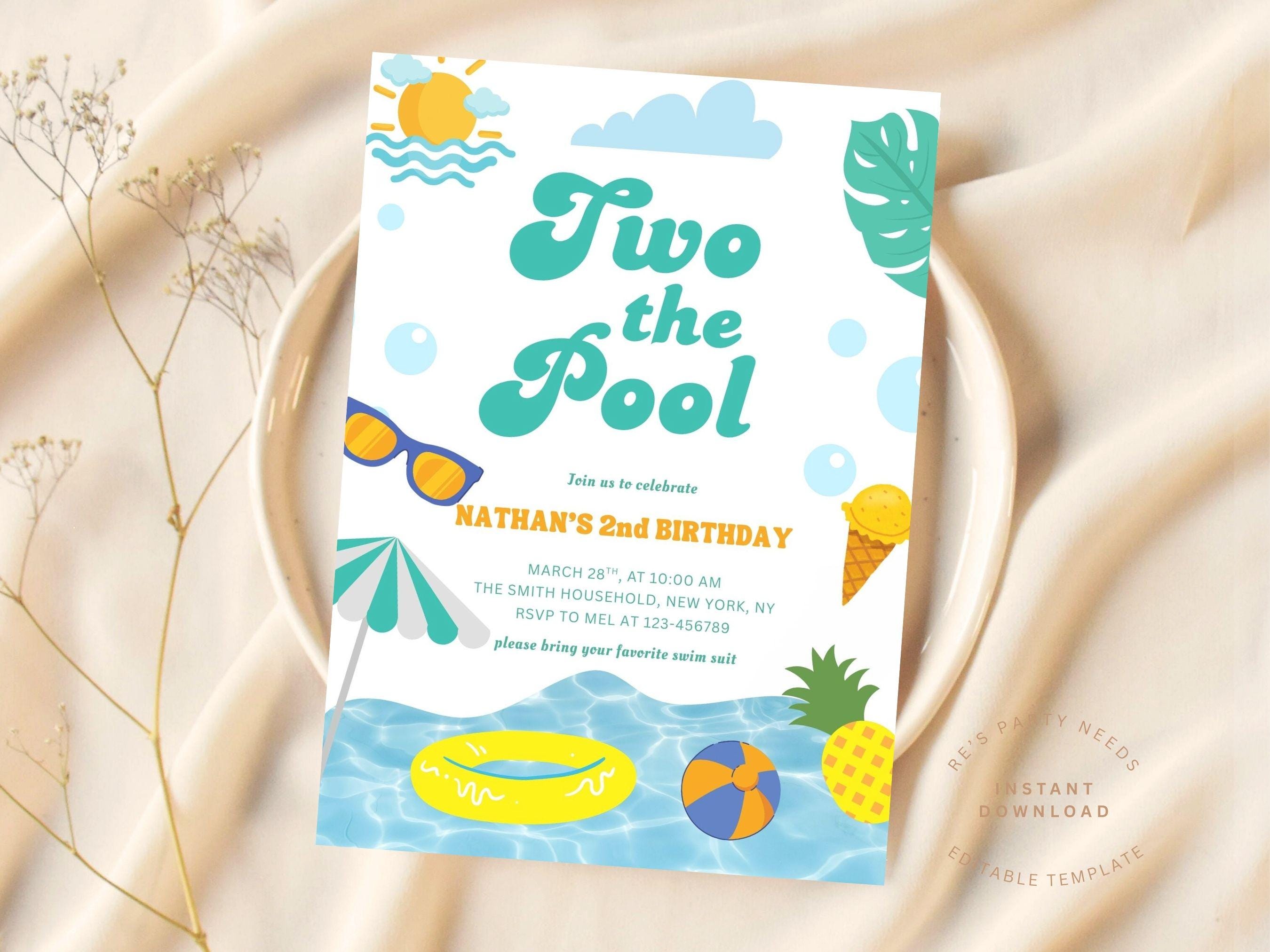 Two the Pool Boy 2nd Birthday Party Invitation Editable Tropical Summer ...