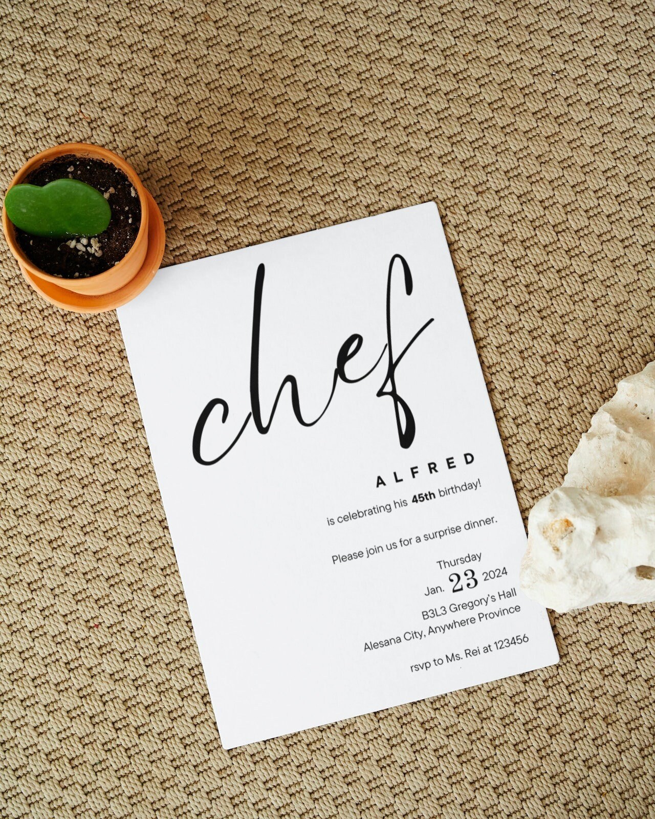 Minimalist Chef Birthday Party Invitation Editable Digital Download ...