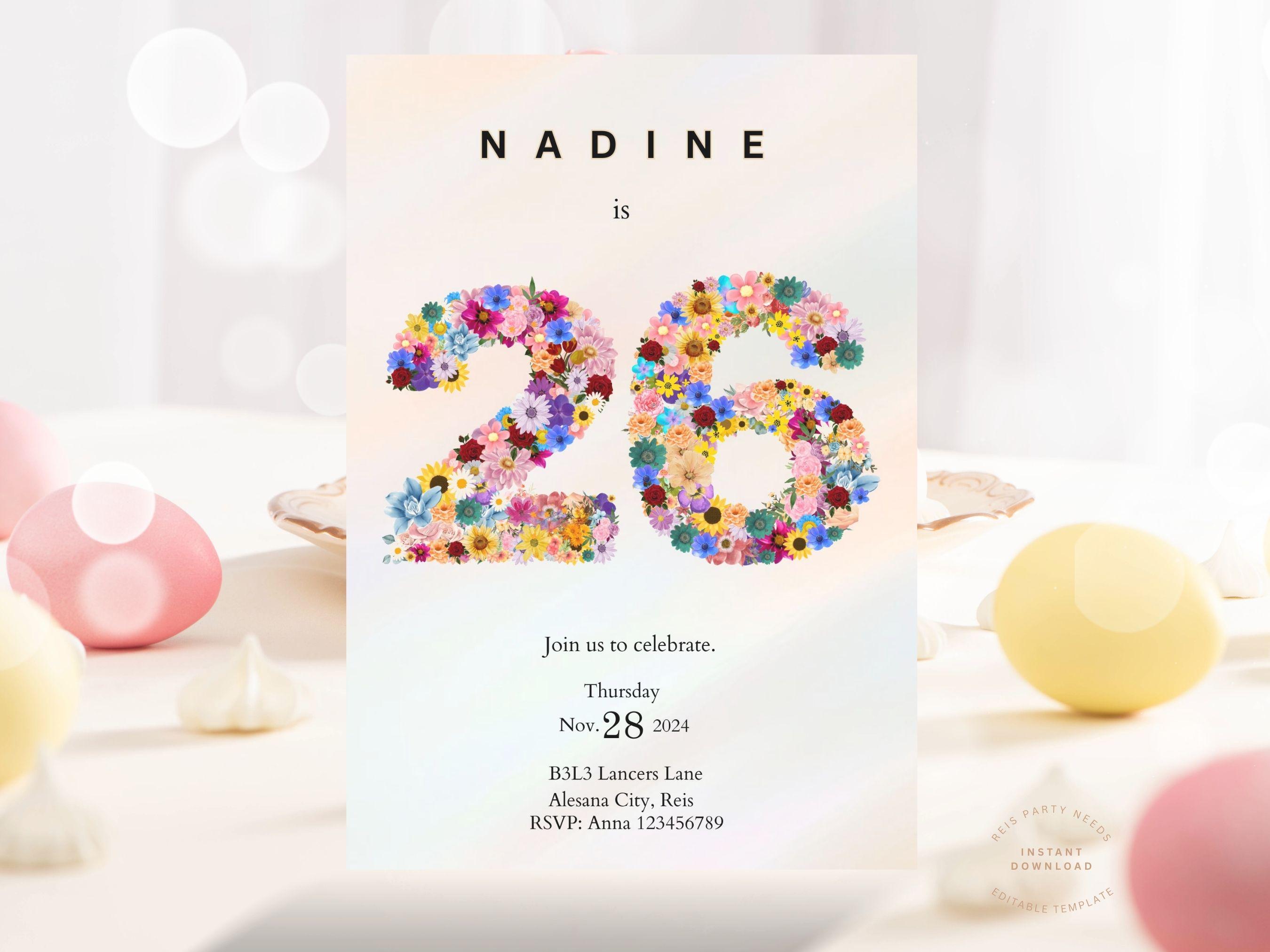 Floral 26th Birthday Invitation Garden Party Twenty Six Digital Invite ...
