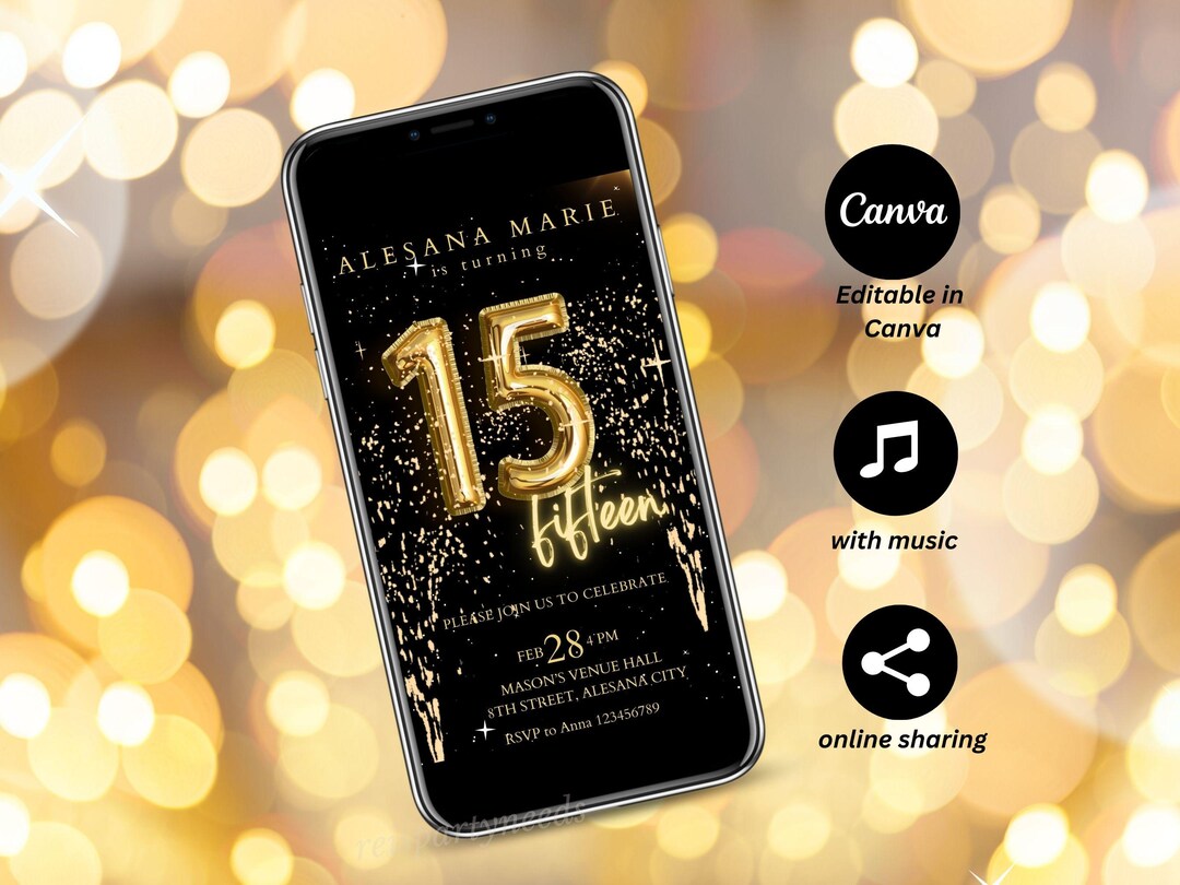 15th Birthday Animated Invite, Fifteen Evite, E-invite, Invitation ...