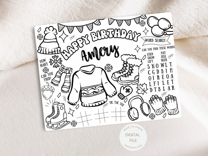 Personalized Winter Coloring Page | Placemat Coloring Page | Any Age ...