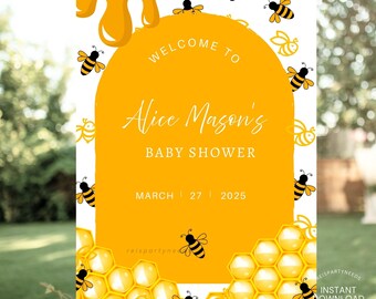 Editable Bee Baby Shower Welcome Sign, Honey Shower Poster, Bee Baby ...