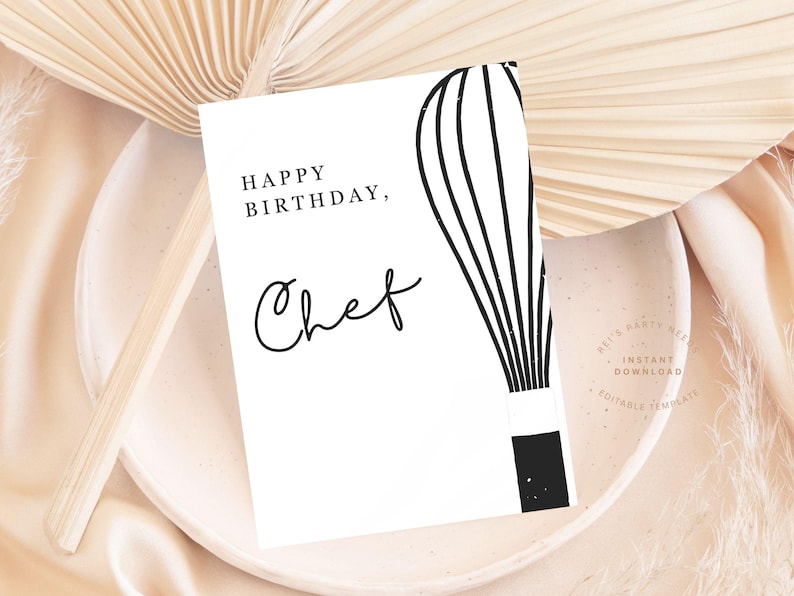 Minimalist Happy Birthday Chef Printable Greeting Card, Instant Digital ...