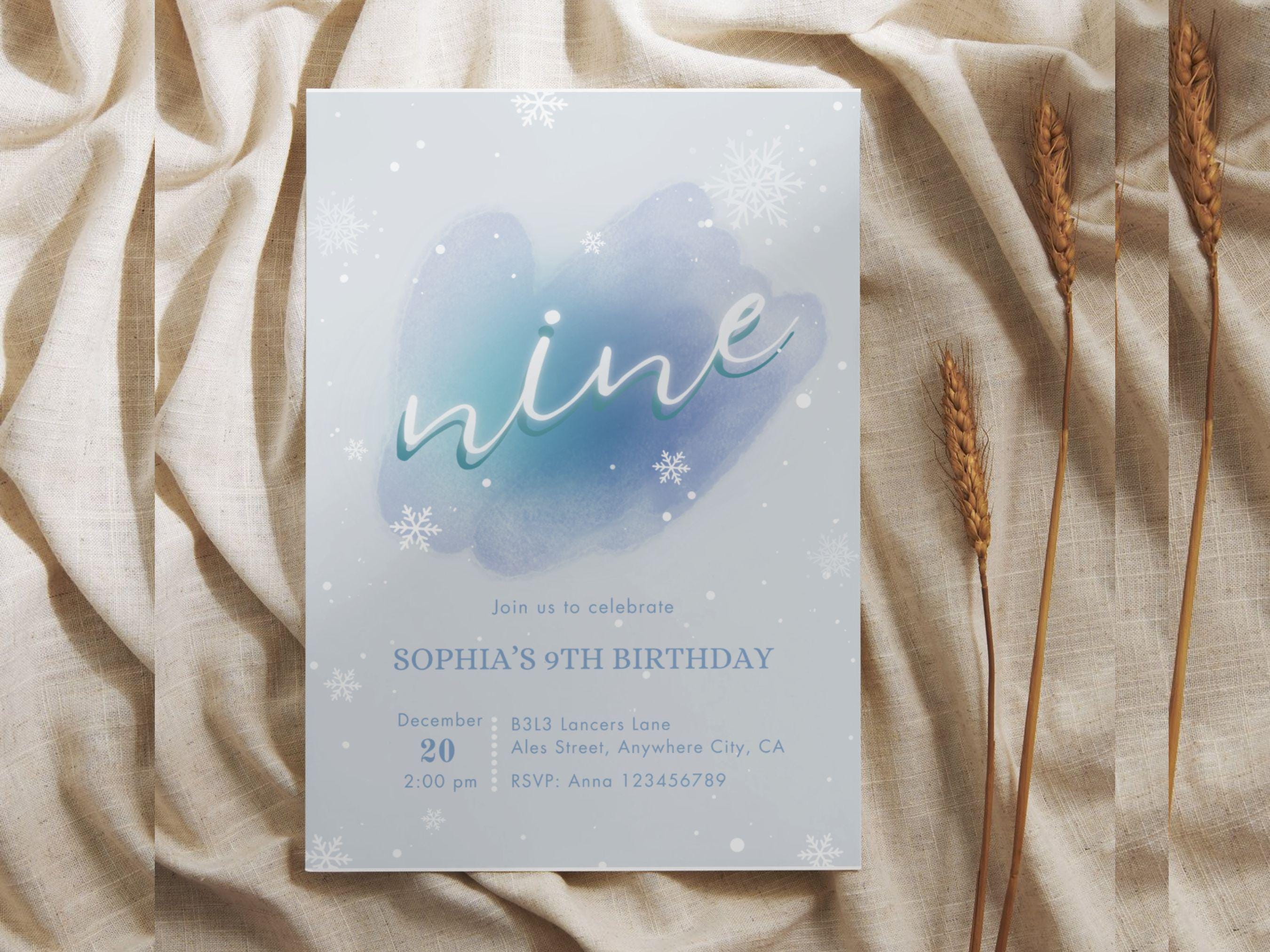 Winter Birthday Invitation, 9th Birthday Invitation, Winter Snow ...