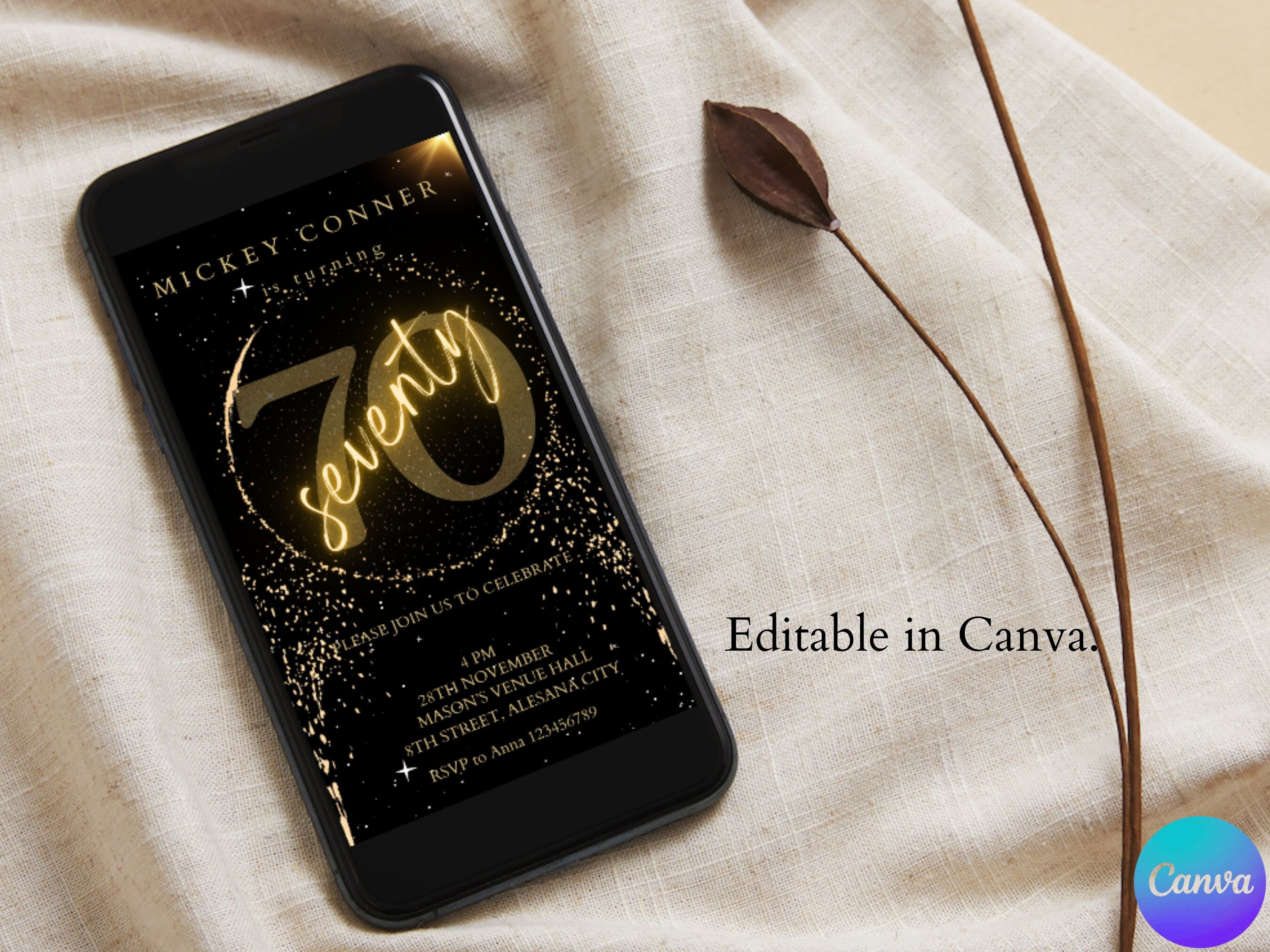 70th Birthday Digital Invitation Template Video Invitation Announcement ...