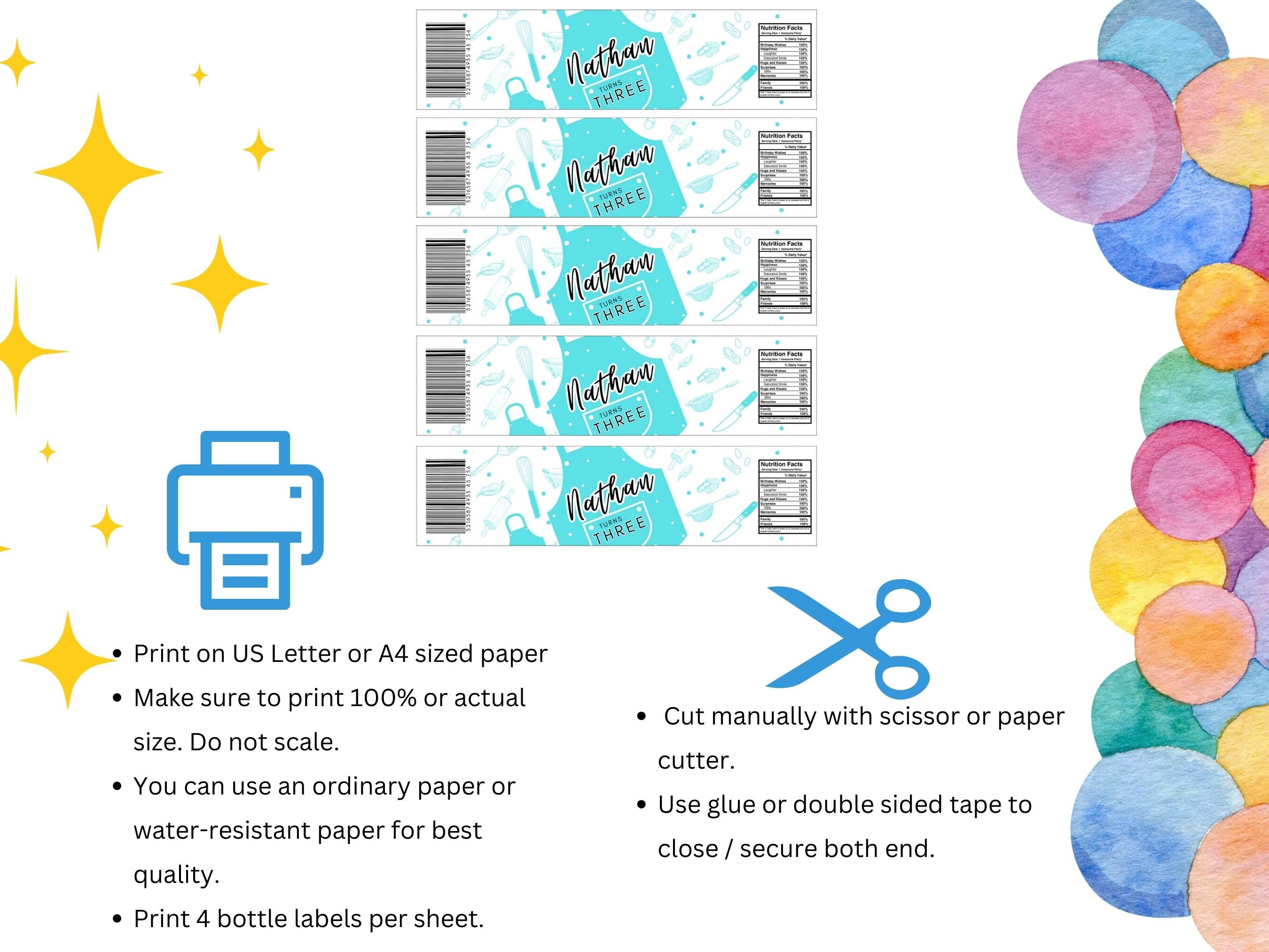 Cooking Party Water Bottle Label, Chef Party, Bakery Birthday Party ...