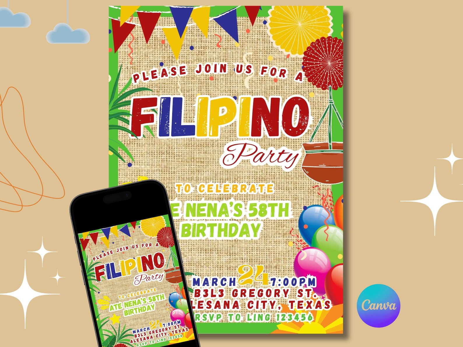 Editable Filipino Party Fiesta Food Tent Template, Filipino Party ...