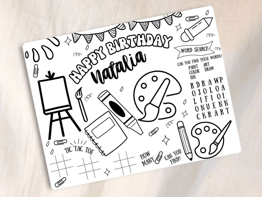 Customizable Art Party Birthday Printable Coloring Page Art Party Favor ...
