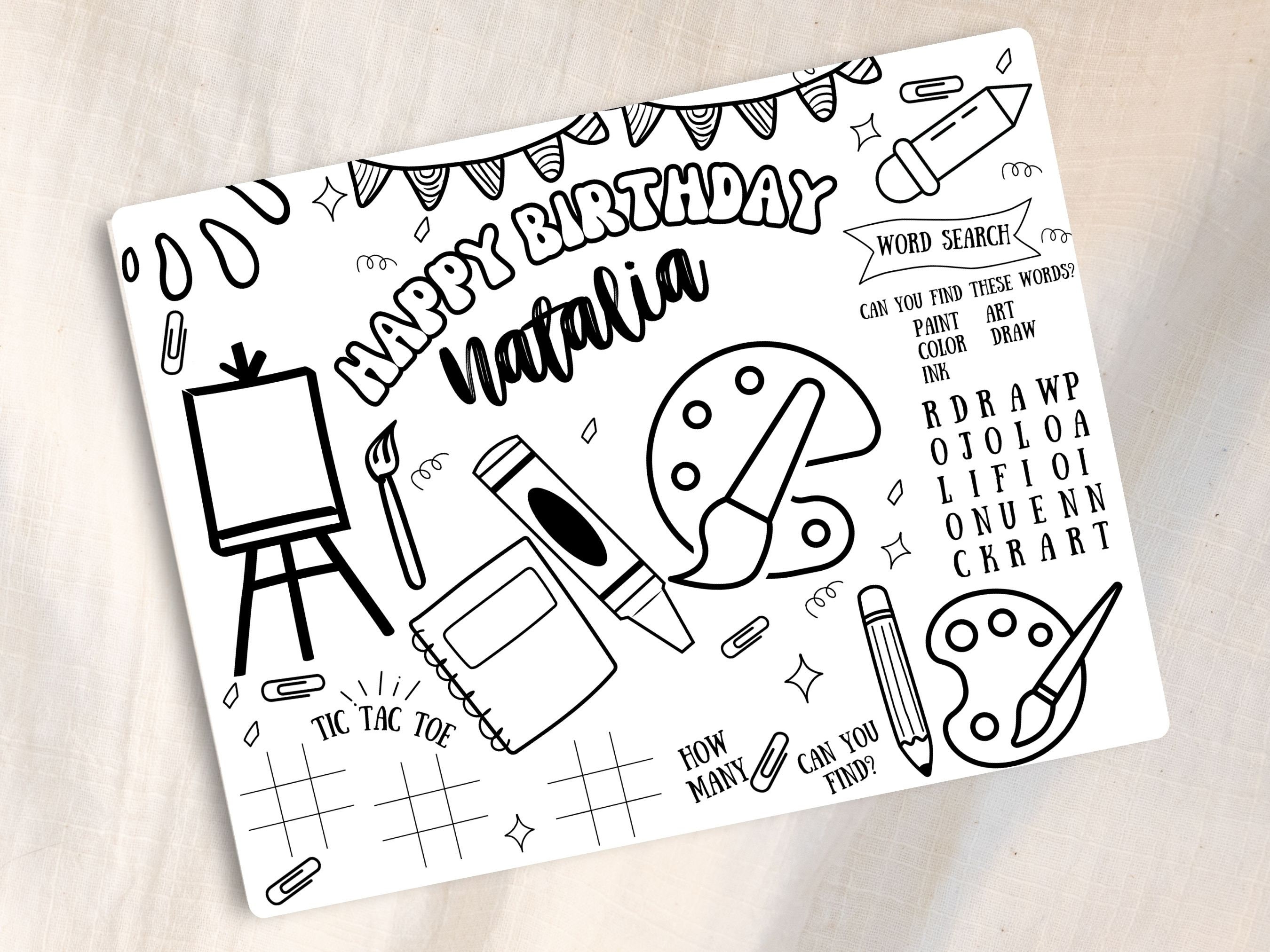 Customizable Art Party Birthday Printable Coloring Page Art Party Favor ...