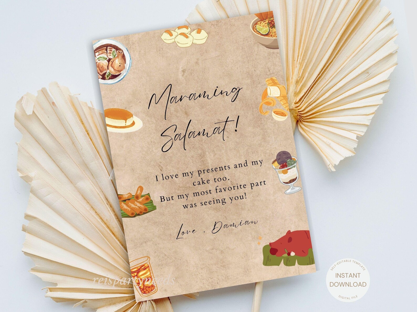 Filipino Birthday Thank You Card, Filipino Foods Printable Card ...