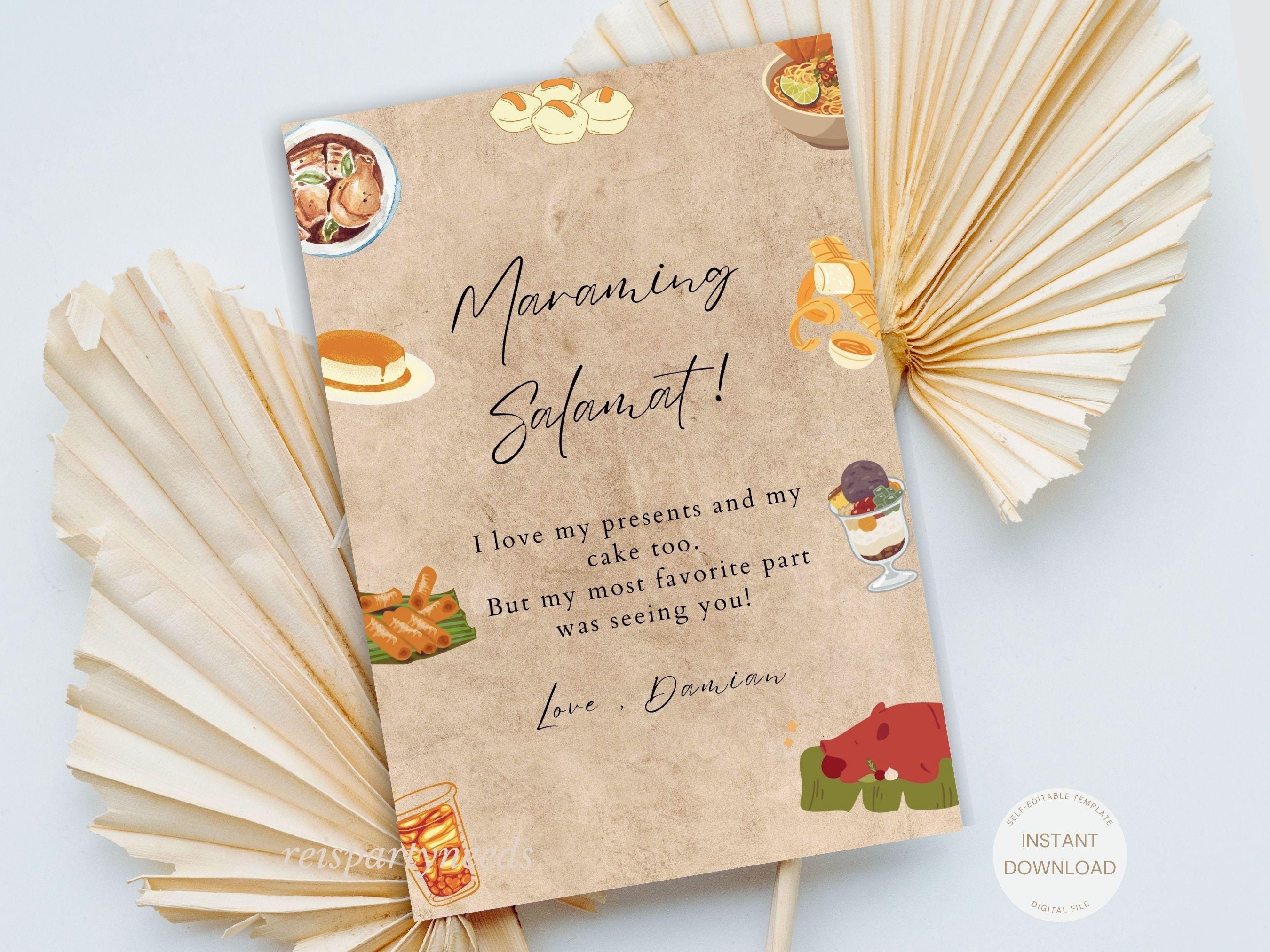 Filipino Birthday Thank You Card, Filipino Foods Printable Card ...