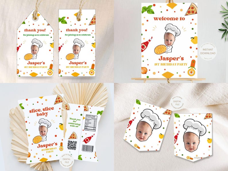 Custom Face Pizza Box Labels - Pizza Theme - Italian Birthday Favors ...