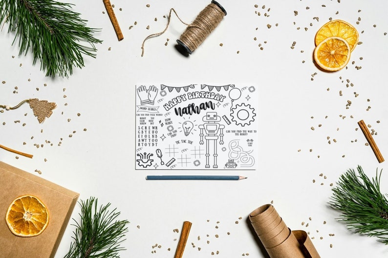 Personalized Robot Activity Sheet, Robot Placemats, Robot Coloring Page ...