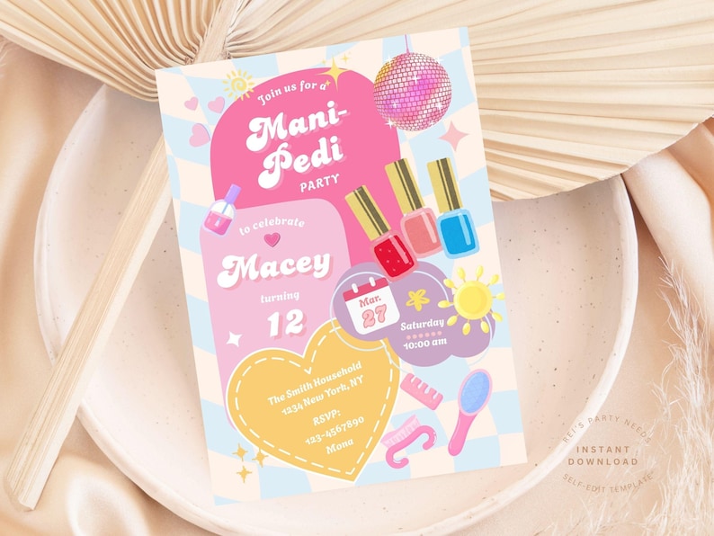 Mani Pedi Birthday Party Invitations, Groovy Girl Birthday Invite ...