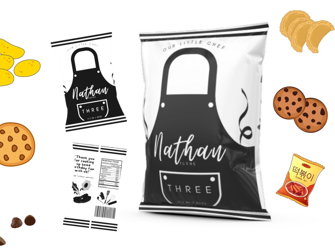 Little Chef Birthday Chip Bag Little Chef Birthday Cute Chip Bag Chef ...