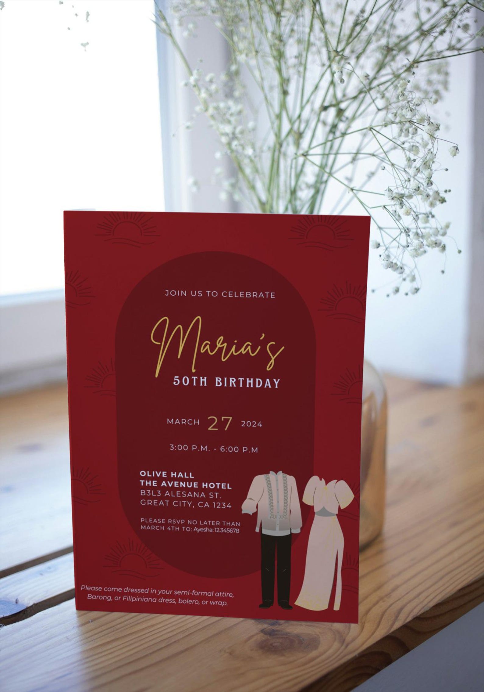 Filipino Party Invitation, Modern Filipiniana Birthday Invitation ...