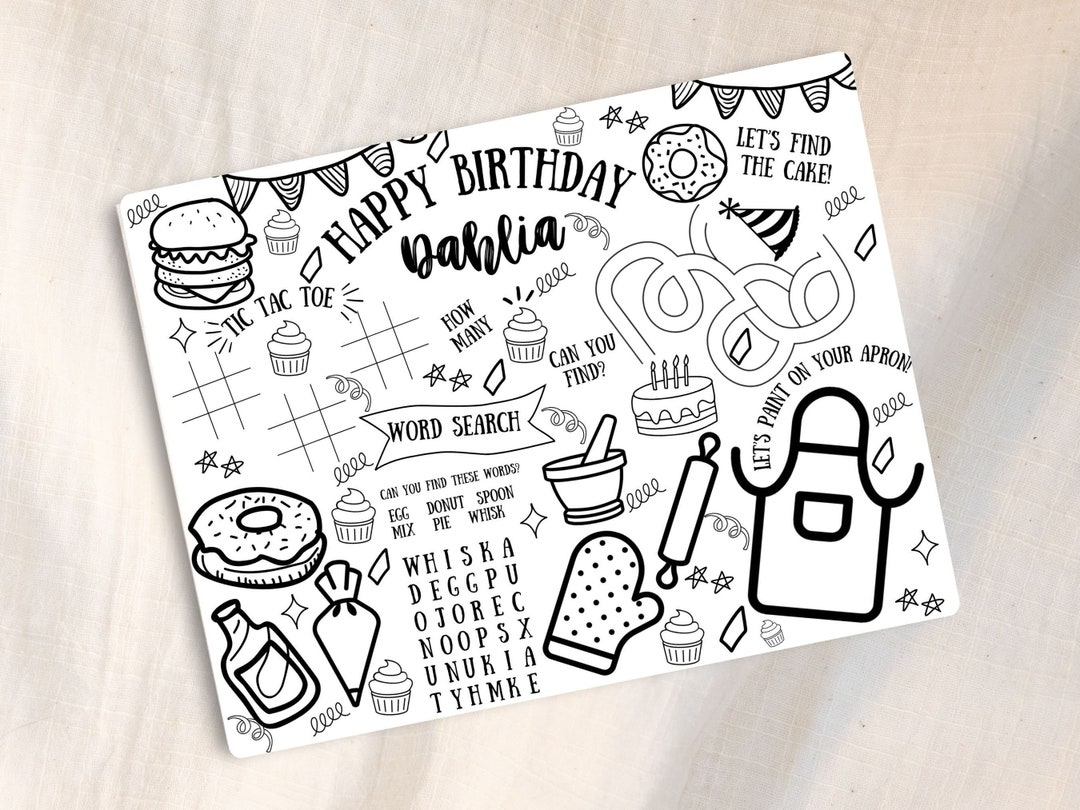 Cooking Party Coloring Placemat Cooking Birthday Personalized Digital ...