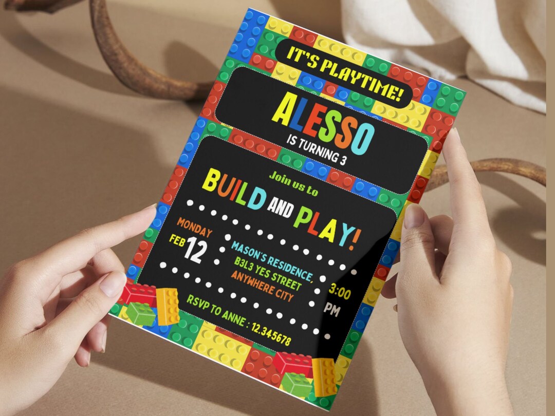 Building Blocks Birthday Invitation Template, Building Blocks ...
