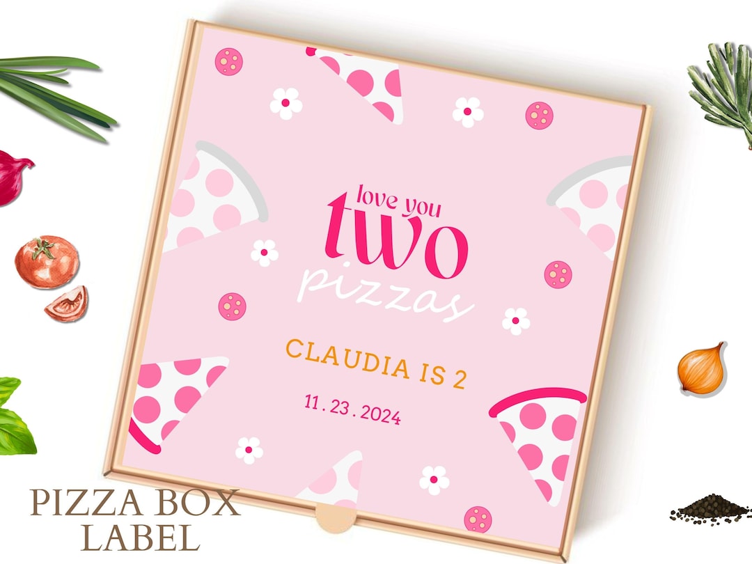 2nd Birthday Pizza Box Label - Pizza Theme Birthday Favors - Pizza ...