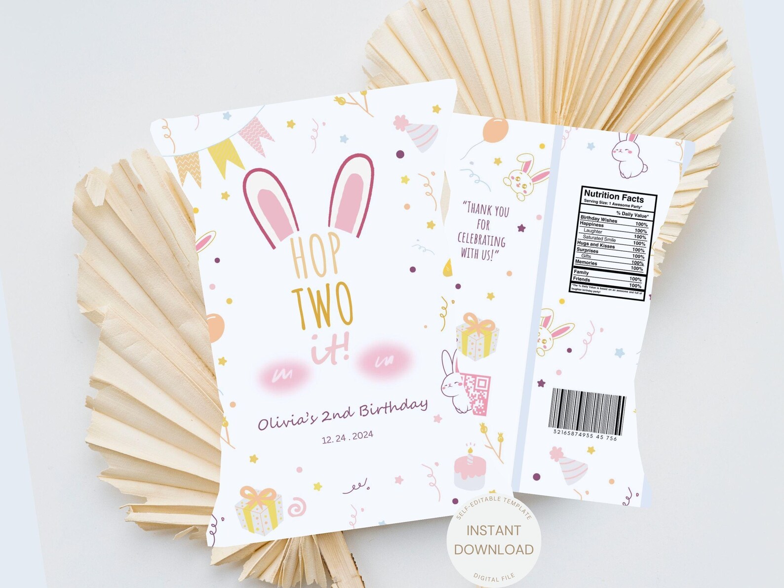 Hop Two It Editable Second Birthday Chip Bag Template, Girls 2nd ...