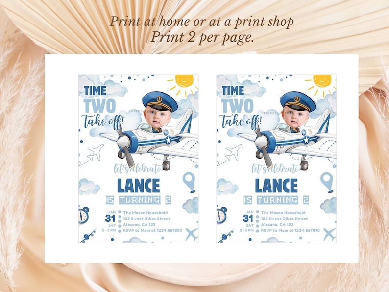 Custom Face Airplane Birthday Invitation, Modern Plane Invitation ...