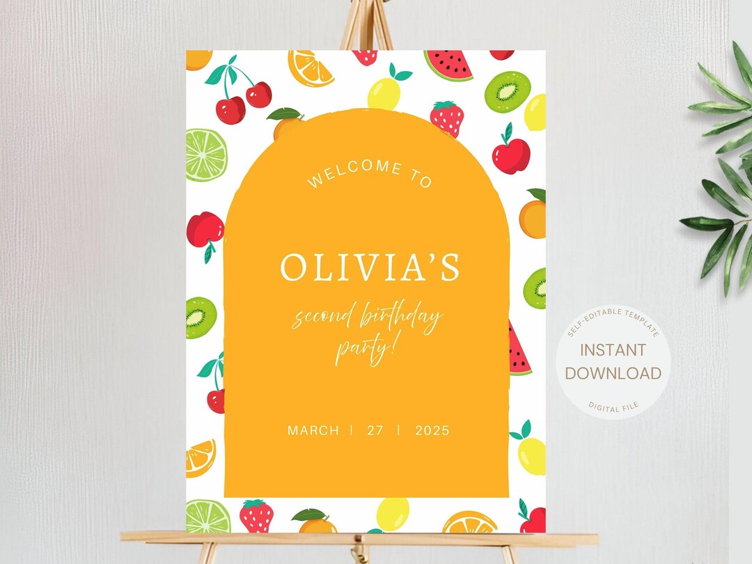 Editable Fruit Welcome Sign Template, Summer Party Sign Template, Cute ...
