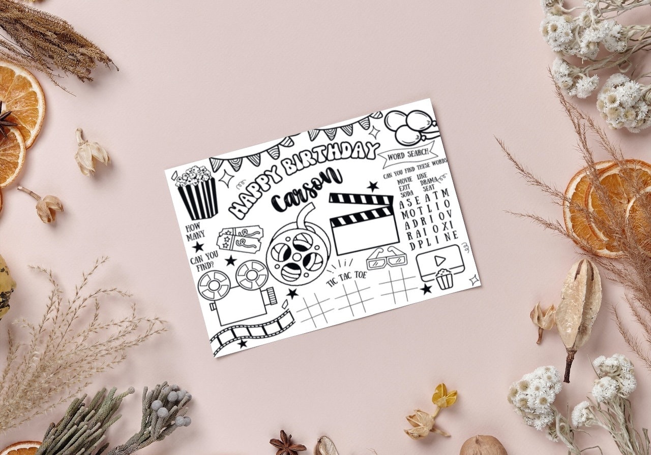 Printable Movie Night Coloring Page, Cinema Coloring Page for Kids and ...