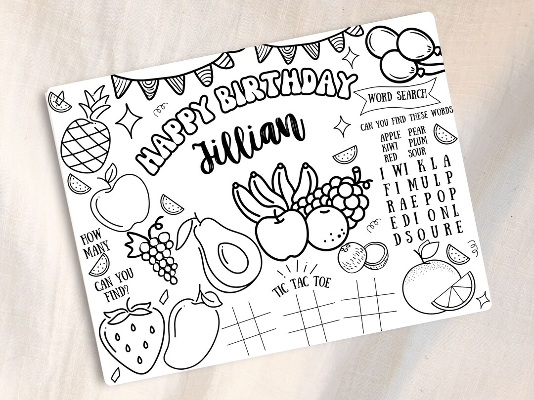 Fruit Birthday Coloring Page, Fruit Coloring Book for Kids, Printable ...