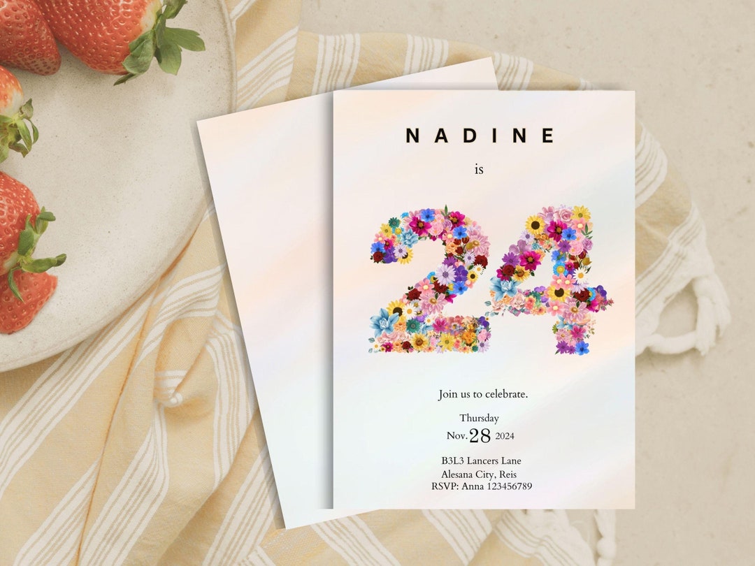 Spring 24th Birthday Invite, Girl Editable Blush Pink, Girl Twenty ...