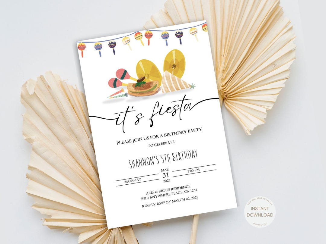 Editable Fiesta Invitation, Hand Drawn Fiesta Birthday Digital ...
