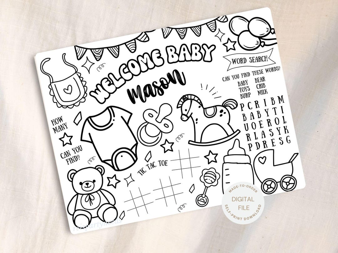 Personalized Baby Shower Activity Fun Kids Coloring Page Gender Reveal ...