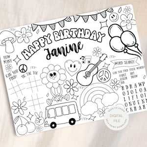 Personalized Groovy Coloring Pages, Retro Birthday Party Coloring ...