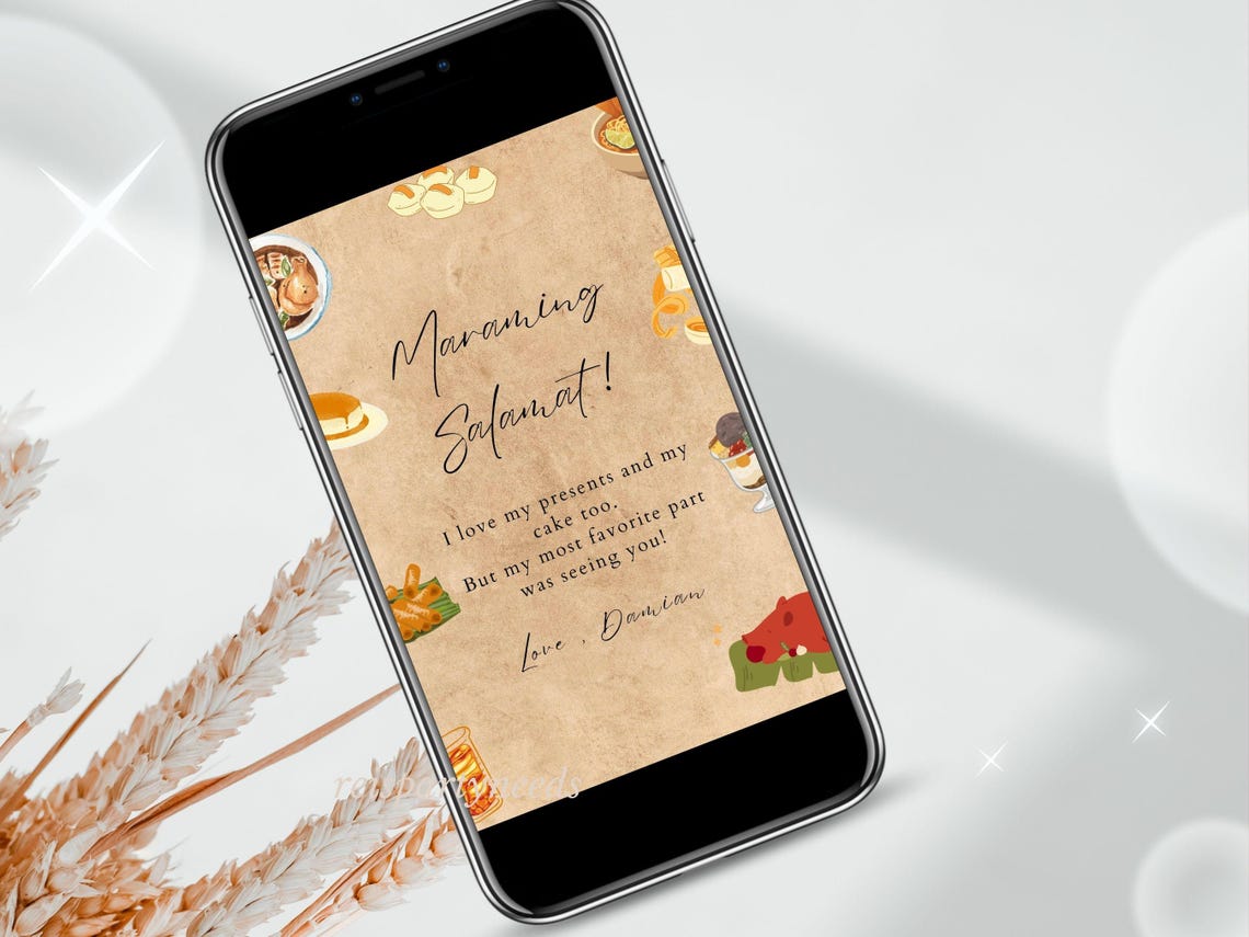 Filipino Birthday Thank You Card, Filipino Foods Printable Card ...